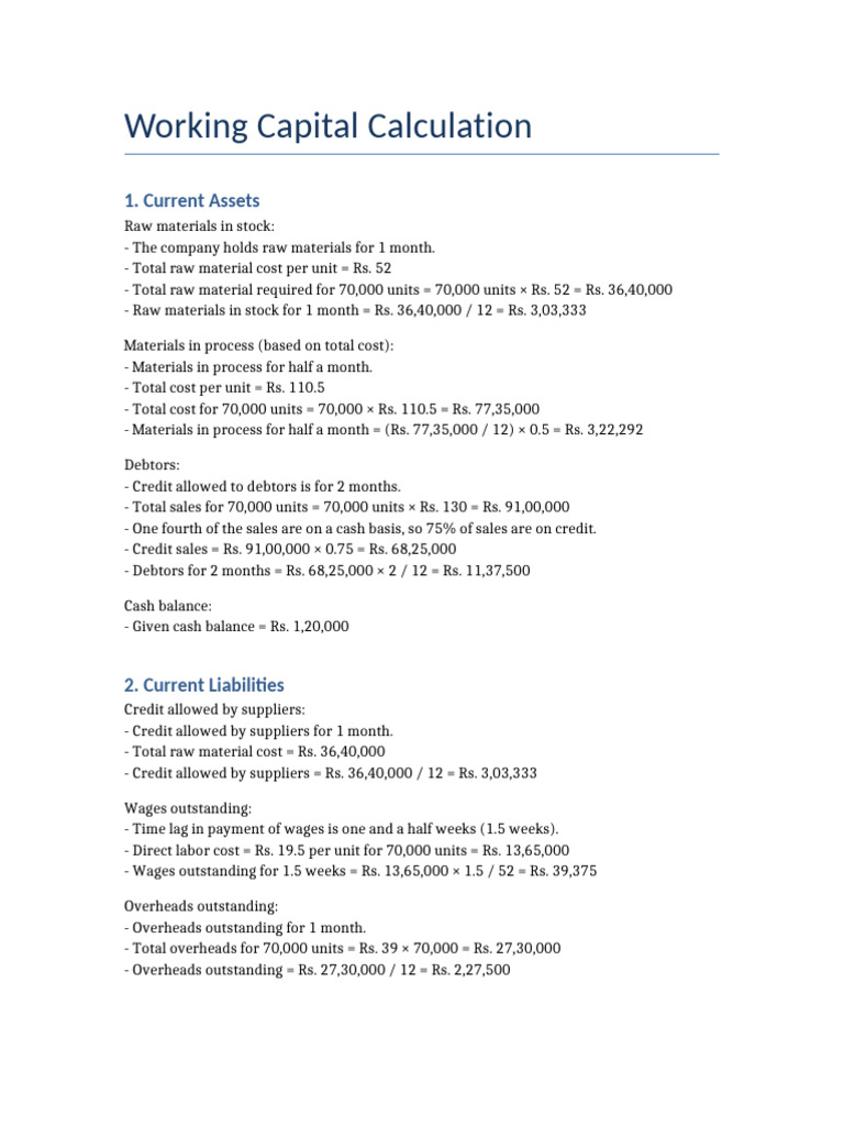 Working Capital Calculation | PDF
