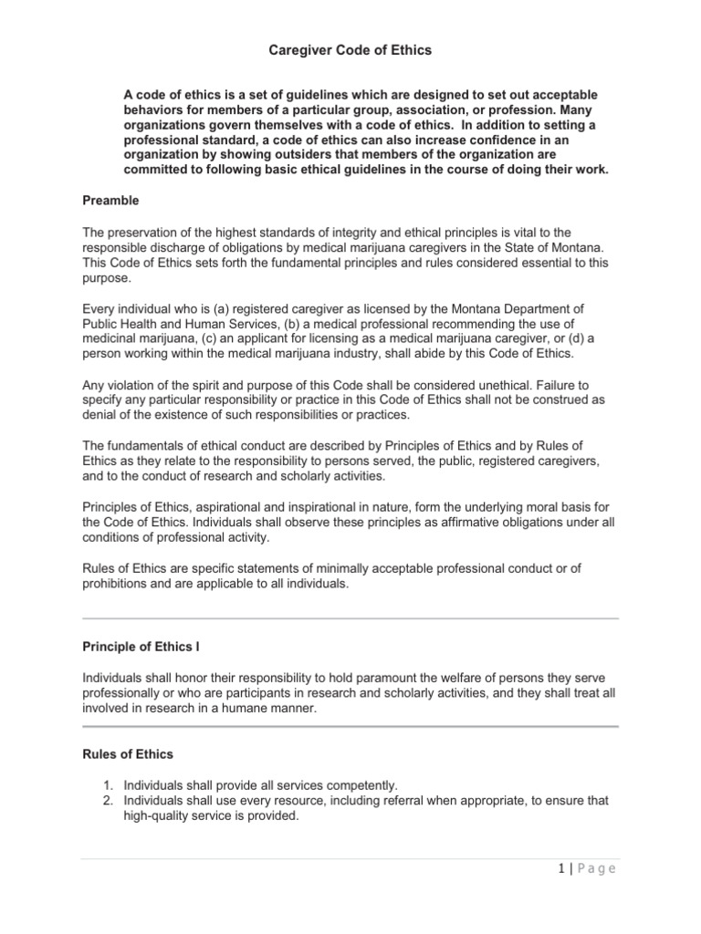 Caregiver Code of Ethics | PDF