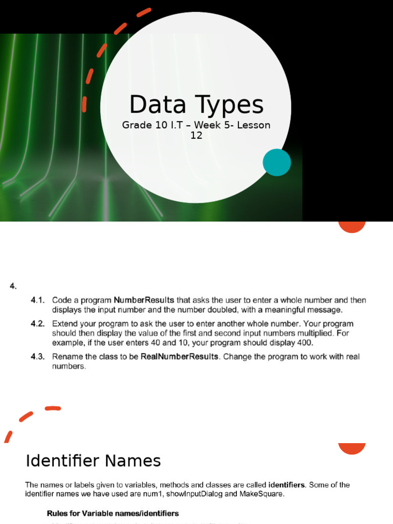 Week 5 - Lesson 12 - Data Types | PDF