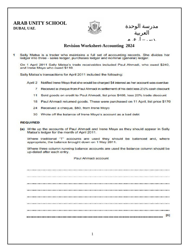 Accounting Yr 9 Revision Worksheet | PDF