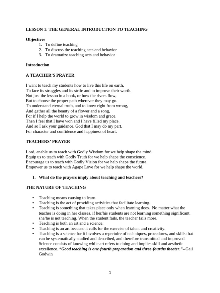 Lesson 1-The General Introduction To Teaching | PDF