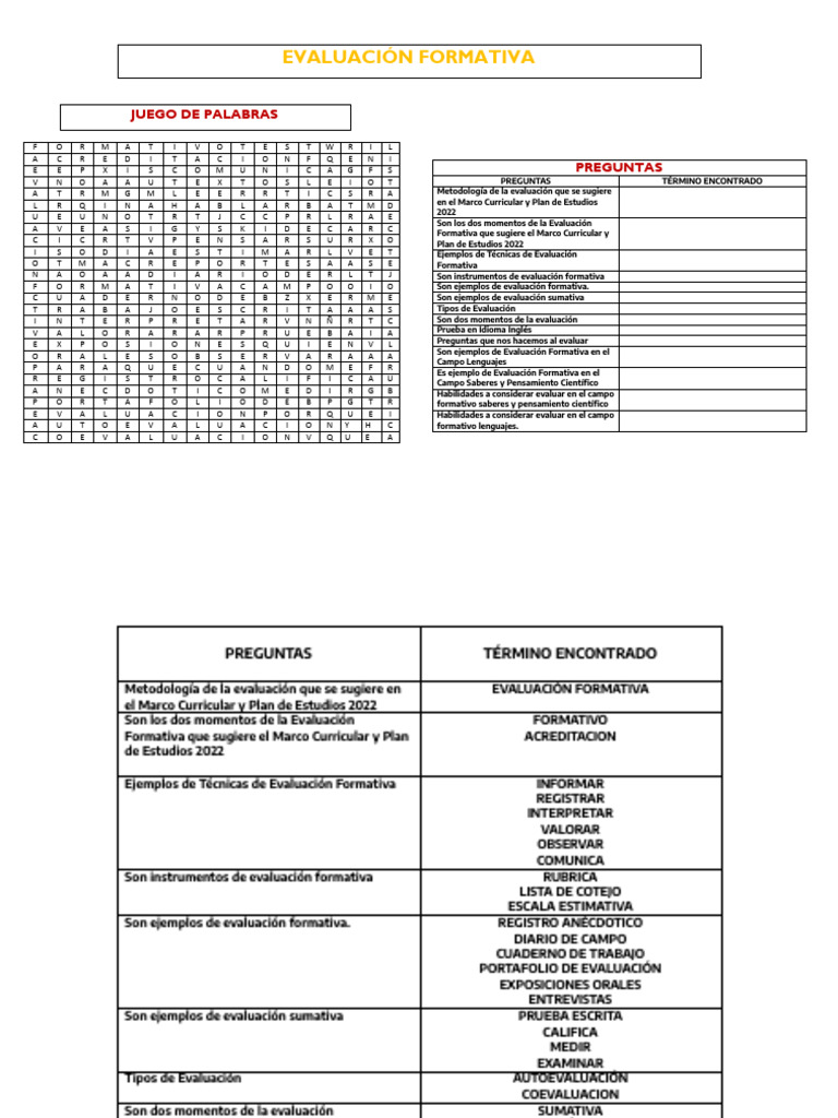 Sopa de Letras Evaluacion Formativa | PDF