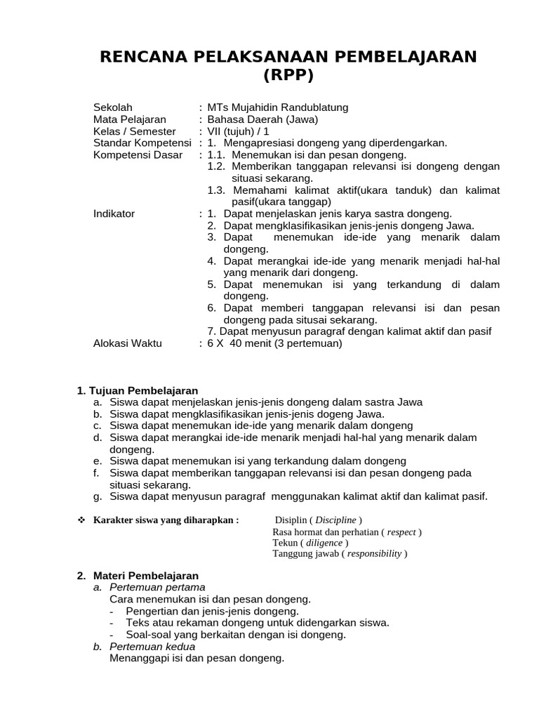 RPP-KTSP-KLS 7 Bhs Jawa | PDF