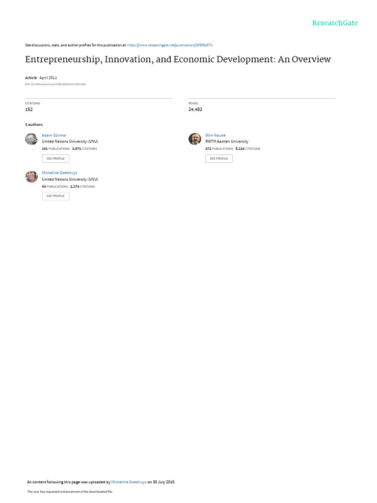 Entrepreneurship Innovation and Economic Developme | PDF