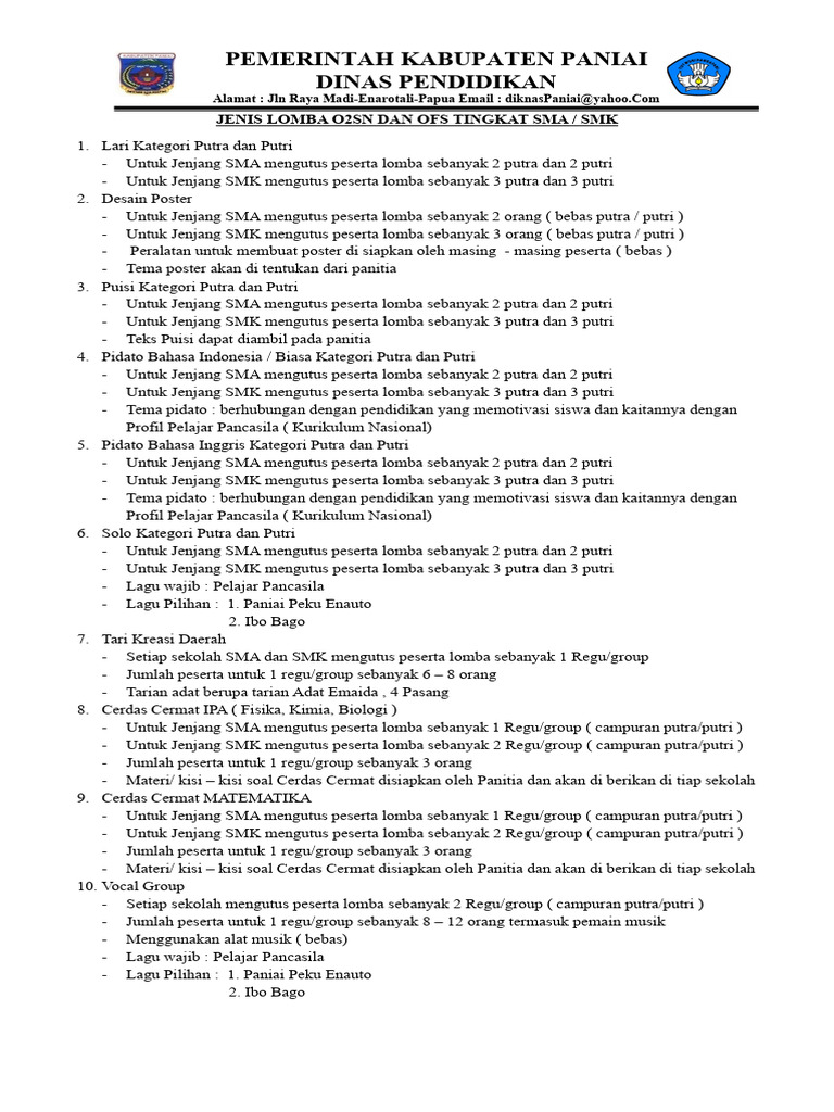 Juknis Lomba O2sn Tingkat Sma, SMK | PDF