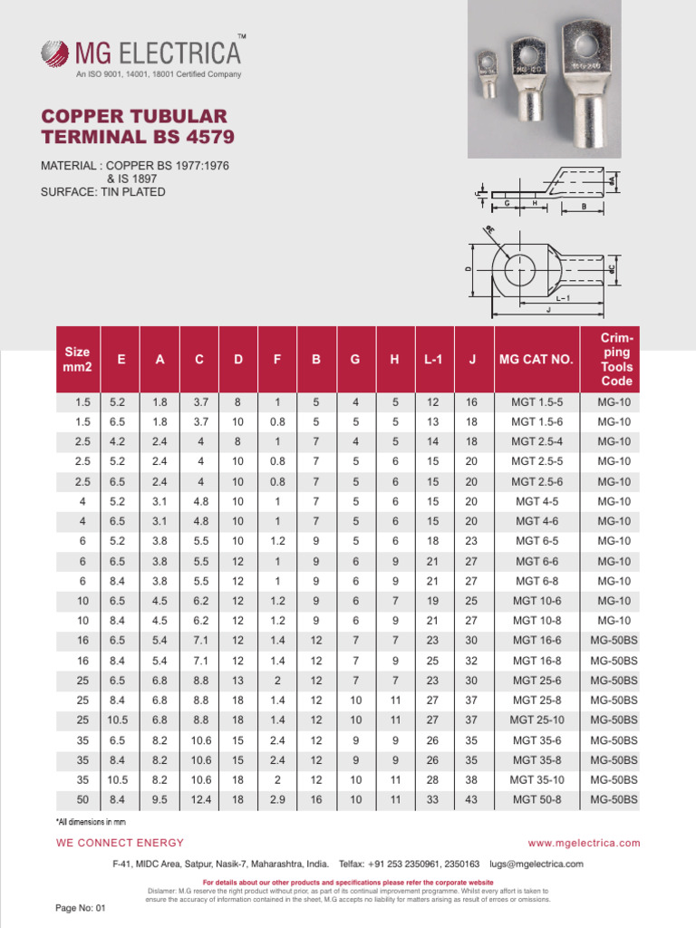 Copper Tubular Terminal BS 4579 | PDF