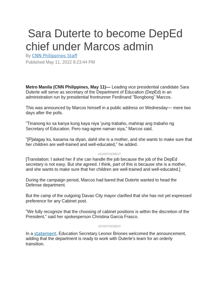 Editorial Sarah As Deped Sec | PDF