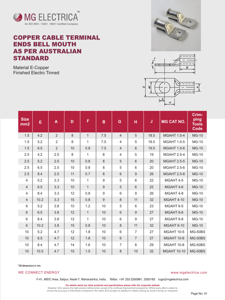 Copper Cable Terminal Ends Bell Mouth As Per Australian Standard | PDF