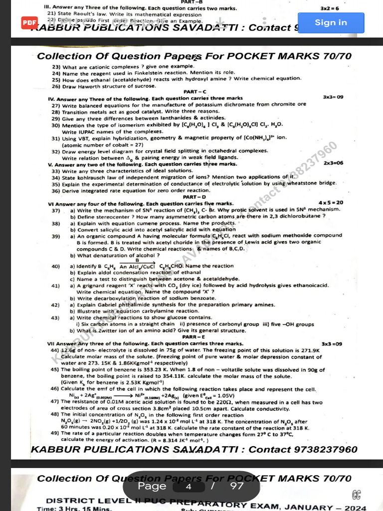 II PU Chem All District Preparatory QPs 2024.PDF - Google Drive | PDF