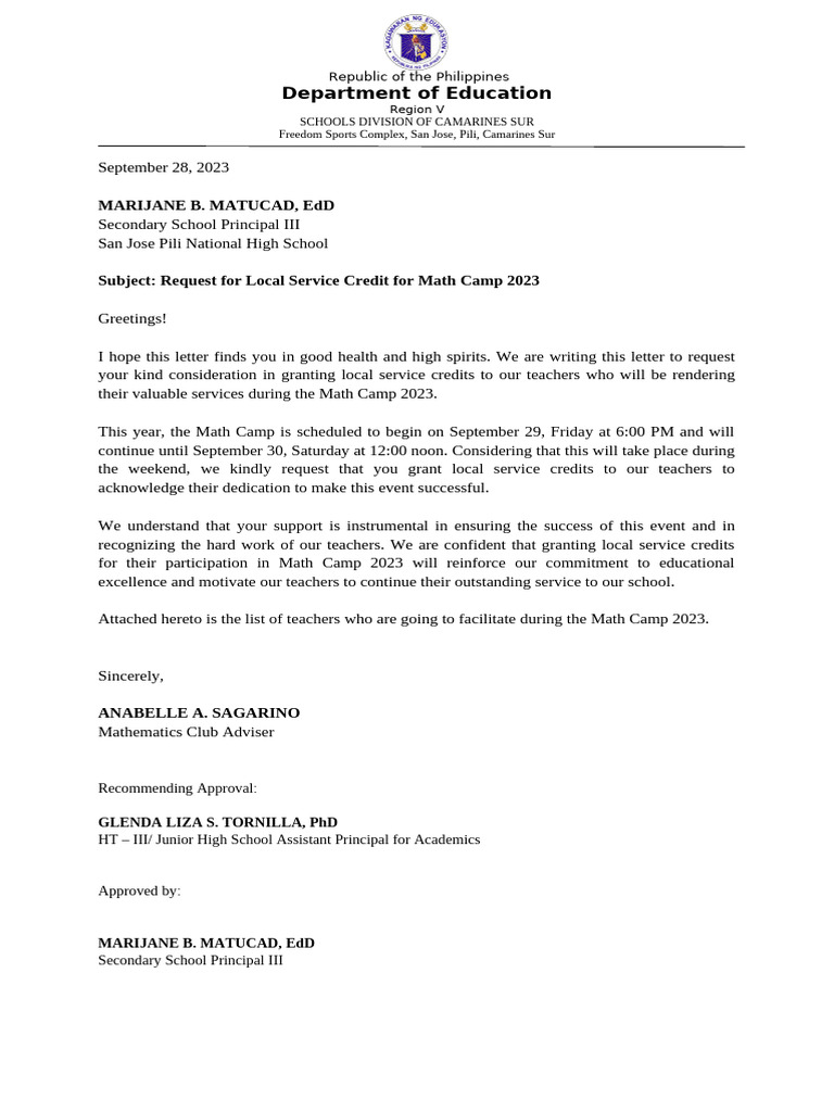 LETTER - Local Sevice Credit-1 | PDF