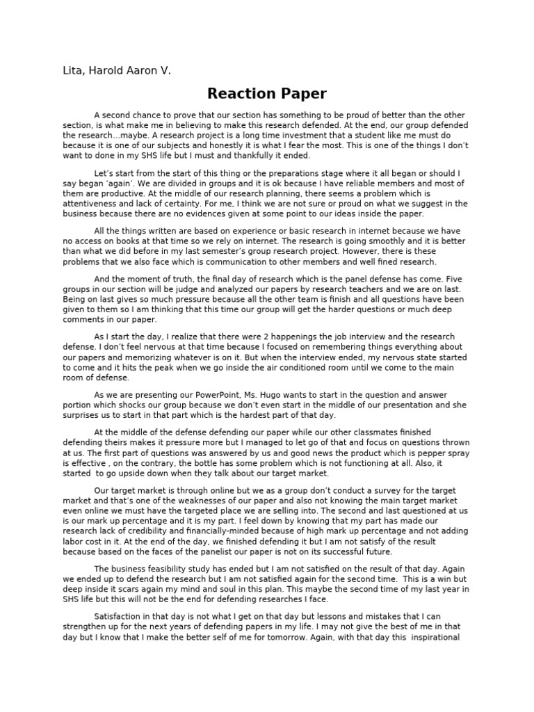 Reaction Paper - PETA 1 | PDF