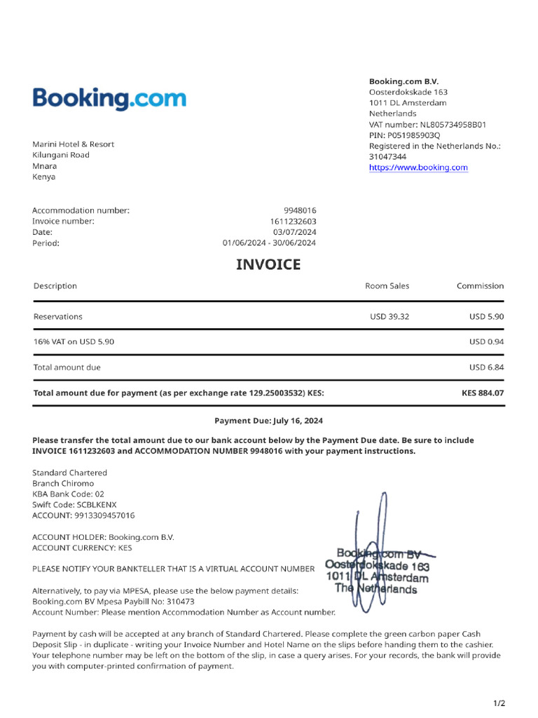 Booking Com Invoice 2024 PDF | PDF