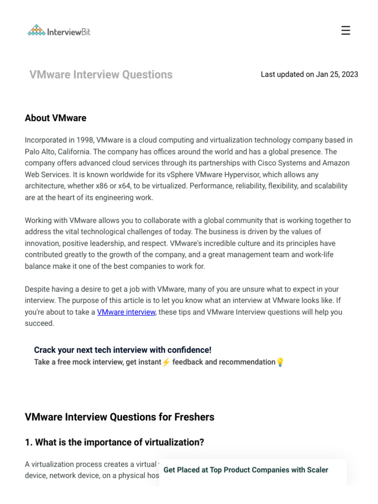Top VMware Interview Questions and Answers (2023) - InterviewBit | PDF