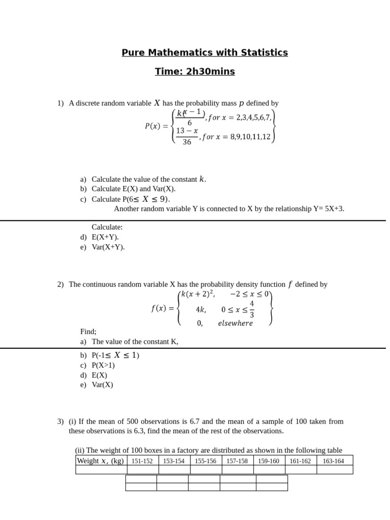 Pure Mathematics With Statistics | PDF
