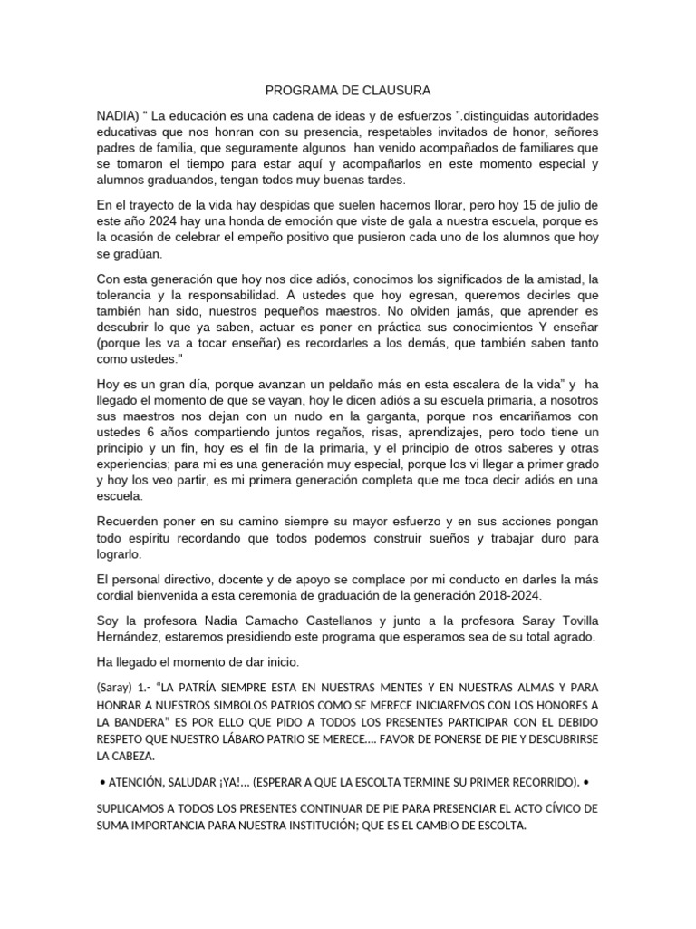PROGRAMA DE CLAUSURA | PDF