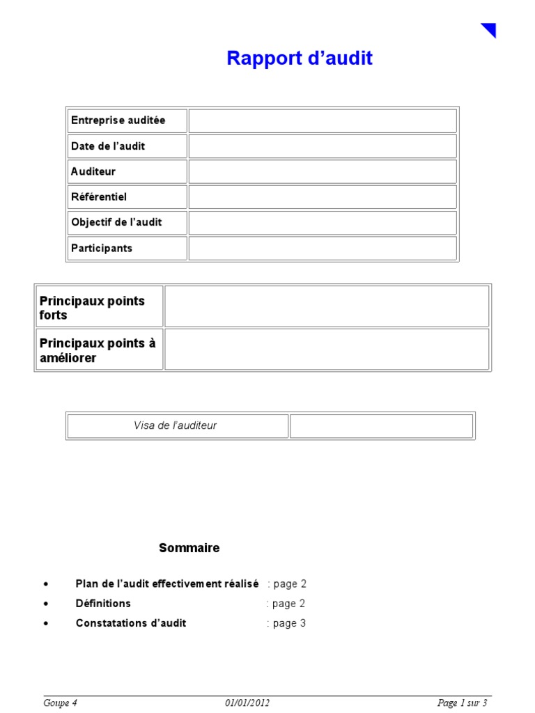 Bonne Présentation Modèle de Rapport Audit Interne Ou Externe | PDF ...