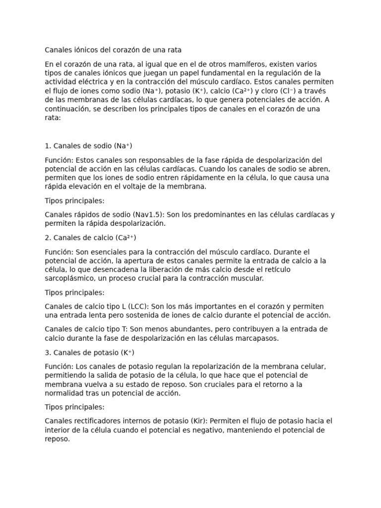 Canales Iónicos Corazón de Rata | PDF