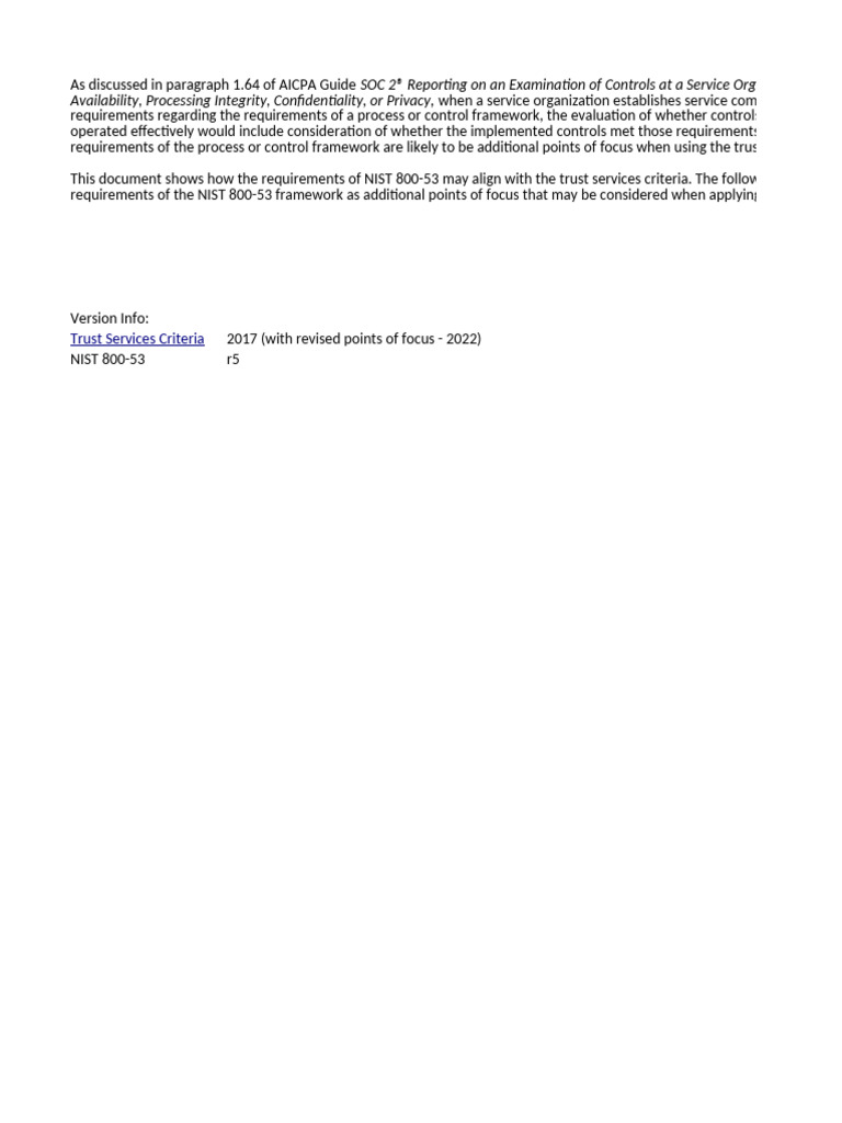 TSC To Nist 800-53 | PDF | Information Security | Computer Security