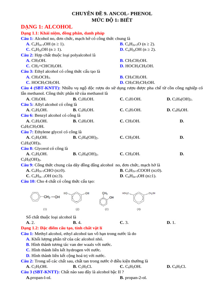 Cđ9. Ancol, Phenol | PDF