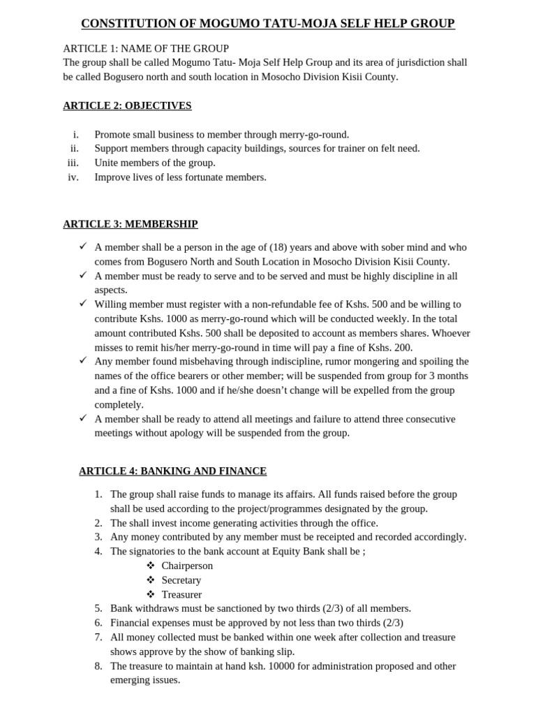 Constitution of Mogumo Tatu | PDF | Governance | Business