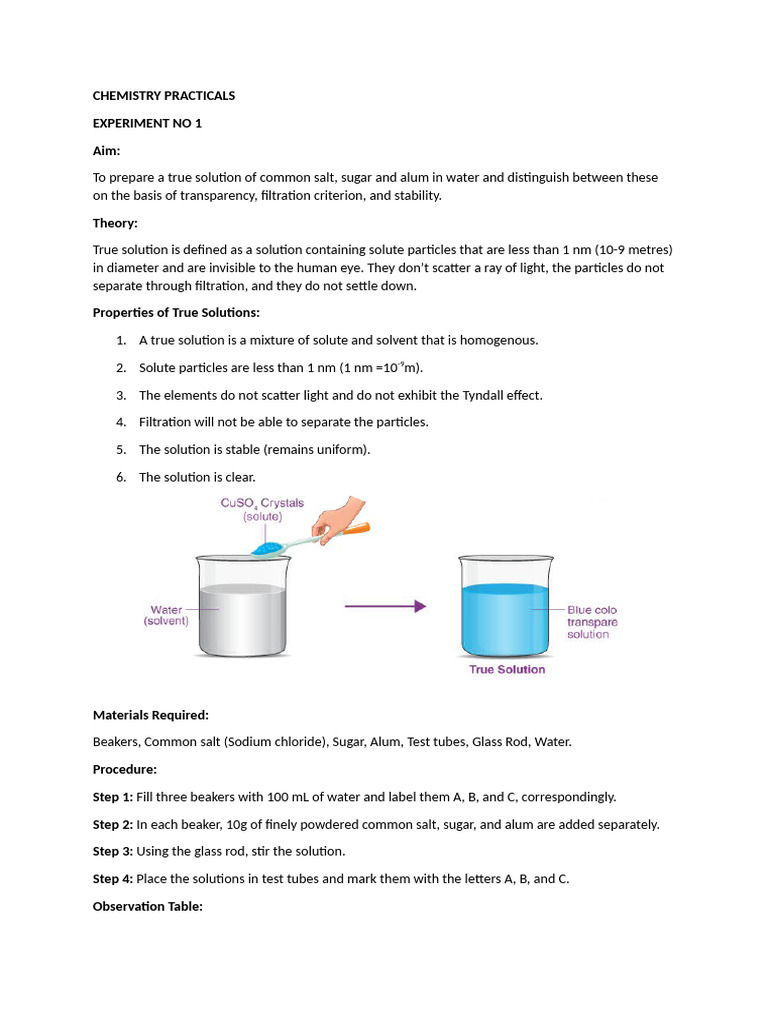 Chemistry Practicals Class 9 | PDF