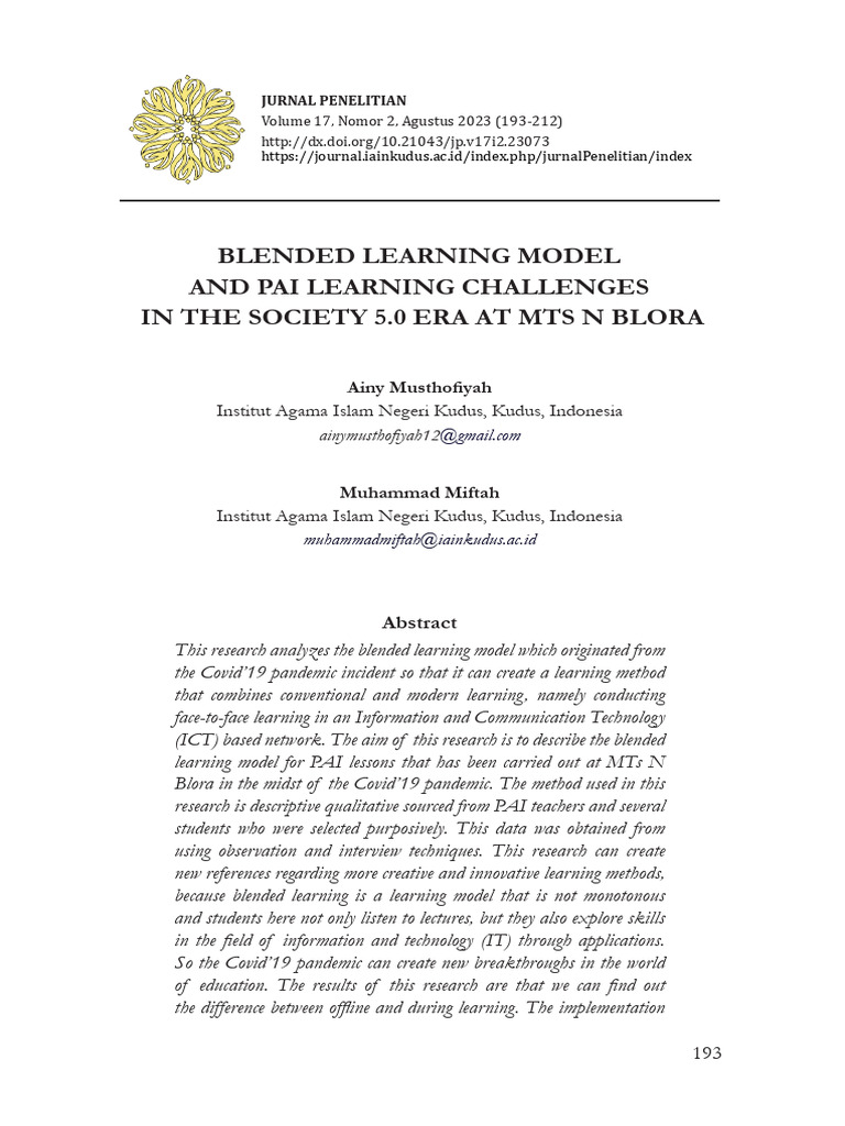 Blended Learning Model and Pai Learning Challenges in The Society | PDF