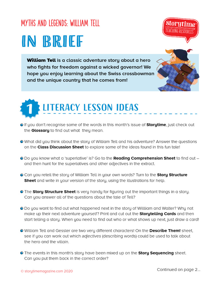 Storytime School Magazine Issue 75 Teaching Resource Pack William Tell ...