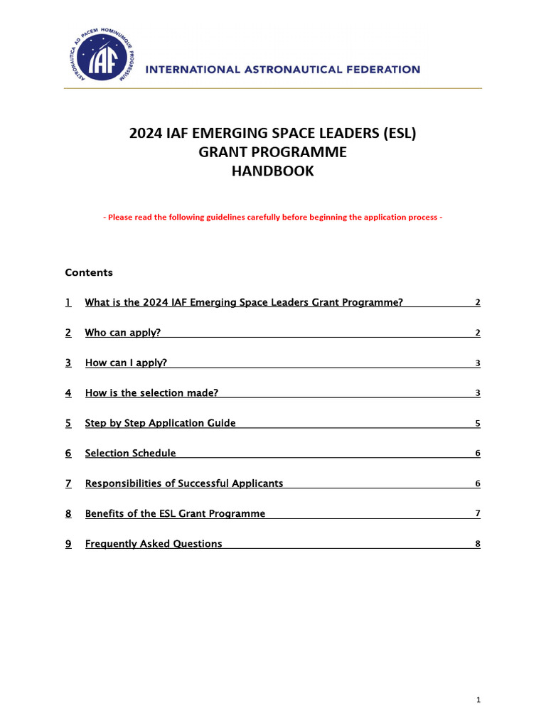 2024 IAF ESL Grant Programme - Handbook | PDF