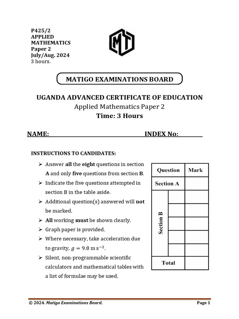 Matigo Mocks 2024 Uace MTC 2 Final | PDF