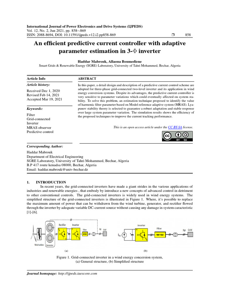 An Efficient Predictive Current Controller With Adaptive Parameter Estimation In 3 ϕ Inverter