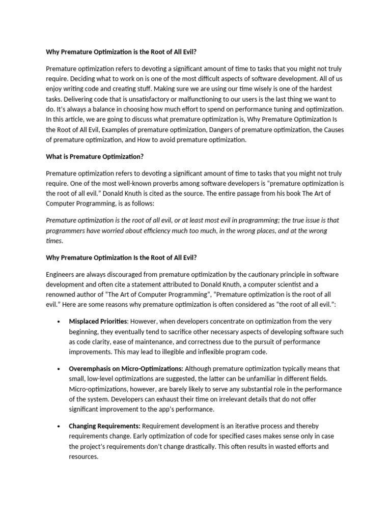 Premature Optimization Pdf Program Optimization Career And Growth