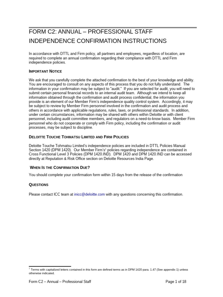 Form C2 - Annual Professional Staff Confirmation 2017 | PDF