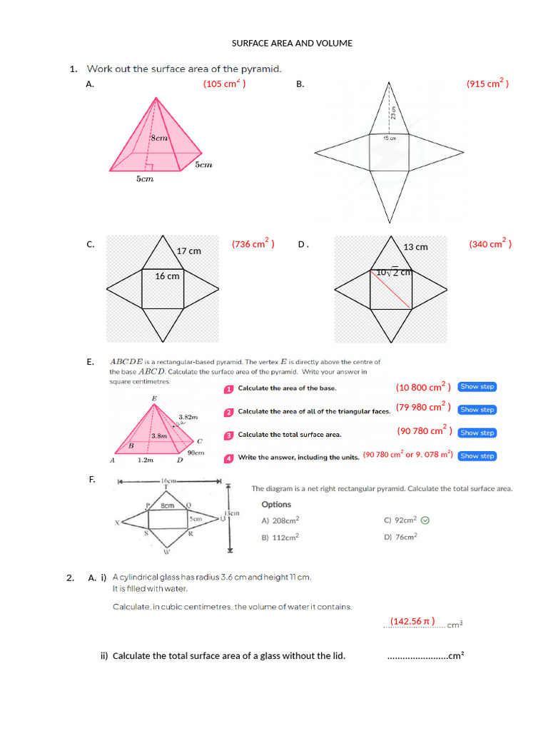 Surface Area and Volume | PDF | Volume | Area