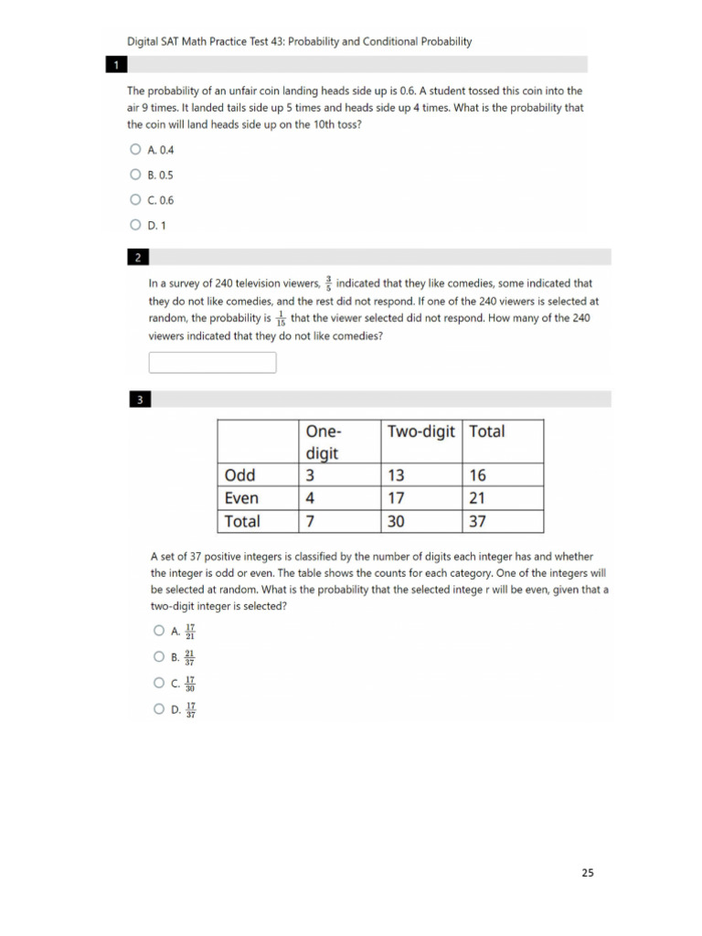 SAT-Probability Worksheet | PDF