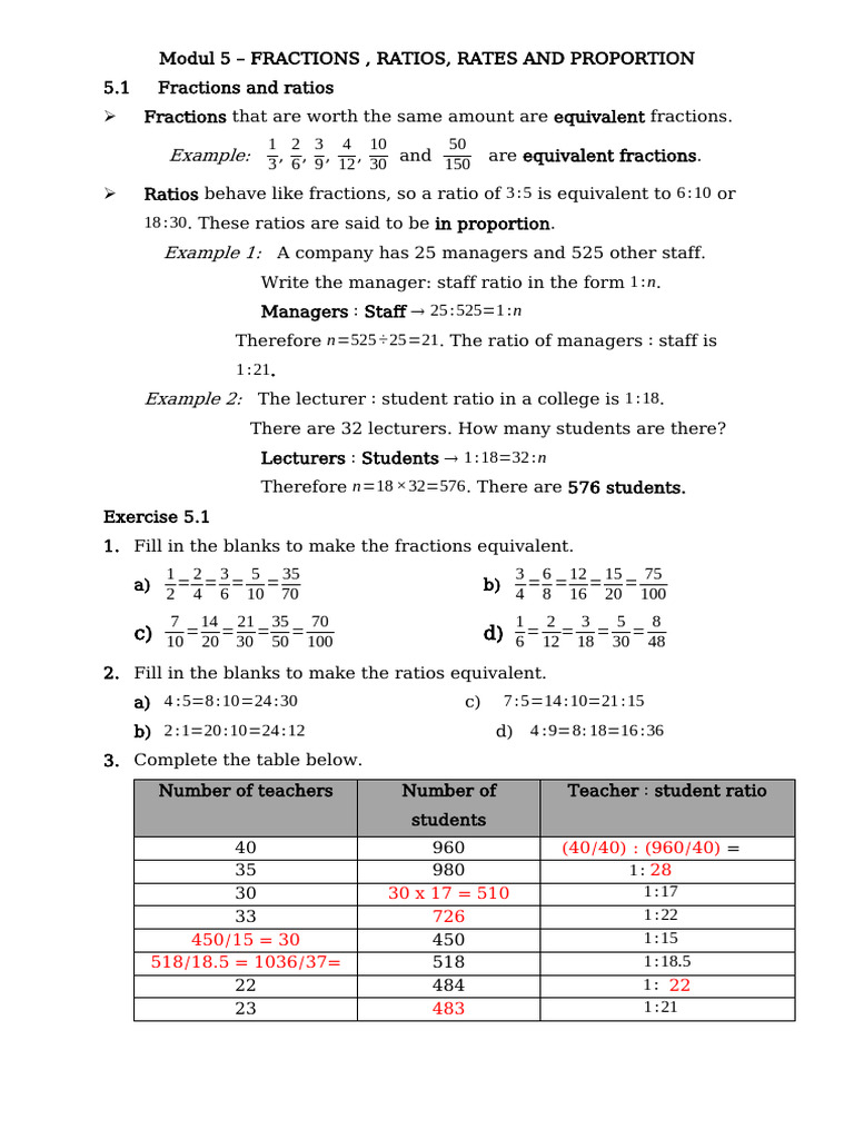 Modul 5 - Proportion, Rate 5.1 - Answer | PDF