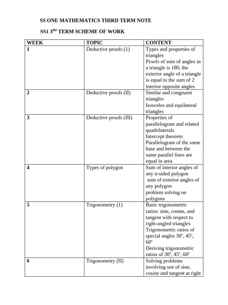 Third Term Mathematics Note For SS1 | PDF | Triangle | Trigonometry