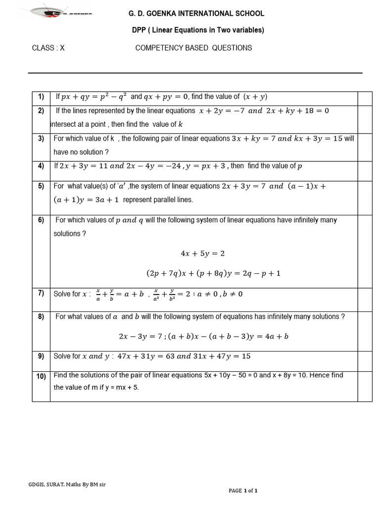 COMPETENCY BASED Linear Equations | PDF