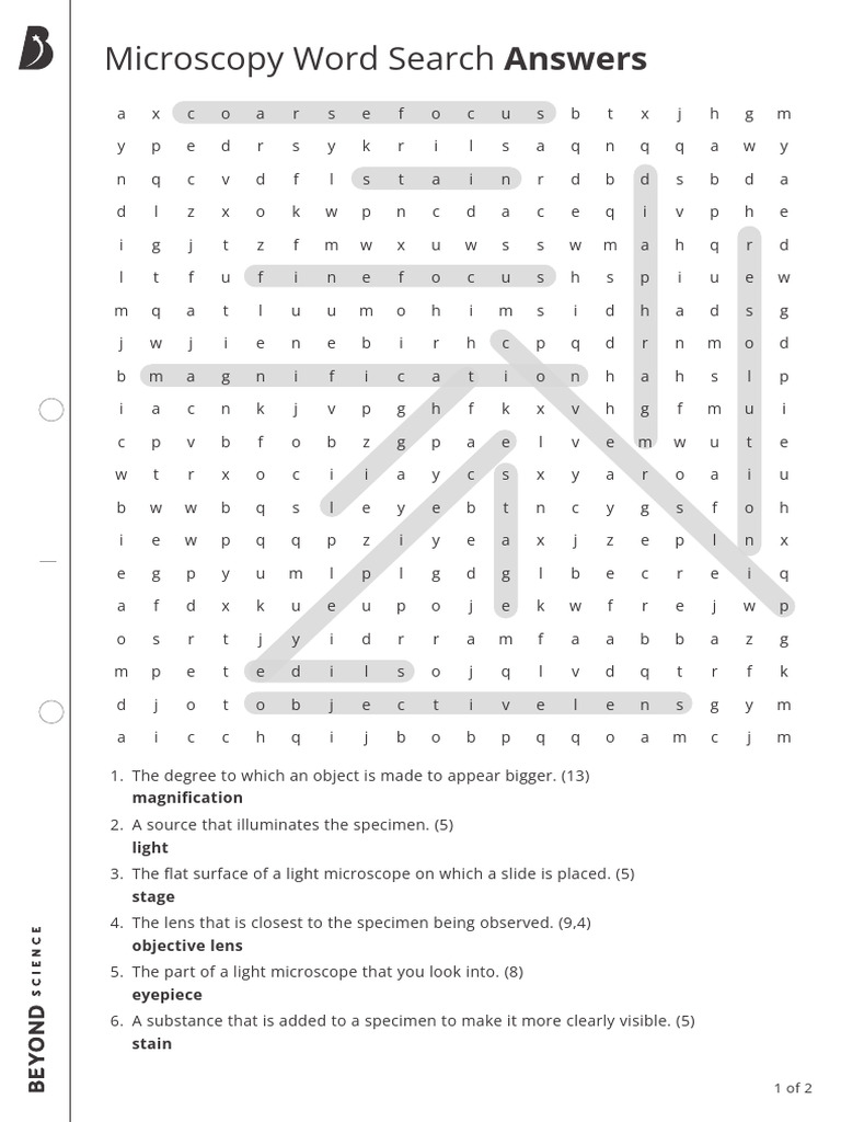 Microscopy Word Search Answers | PDF