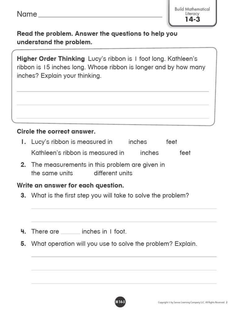 Read The Problem. Answer The Questions To Help You Understand The ...