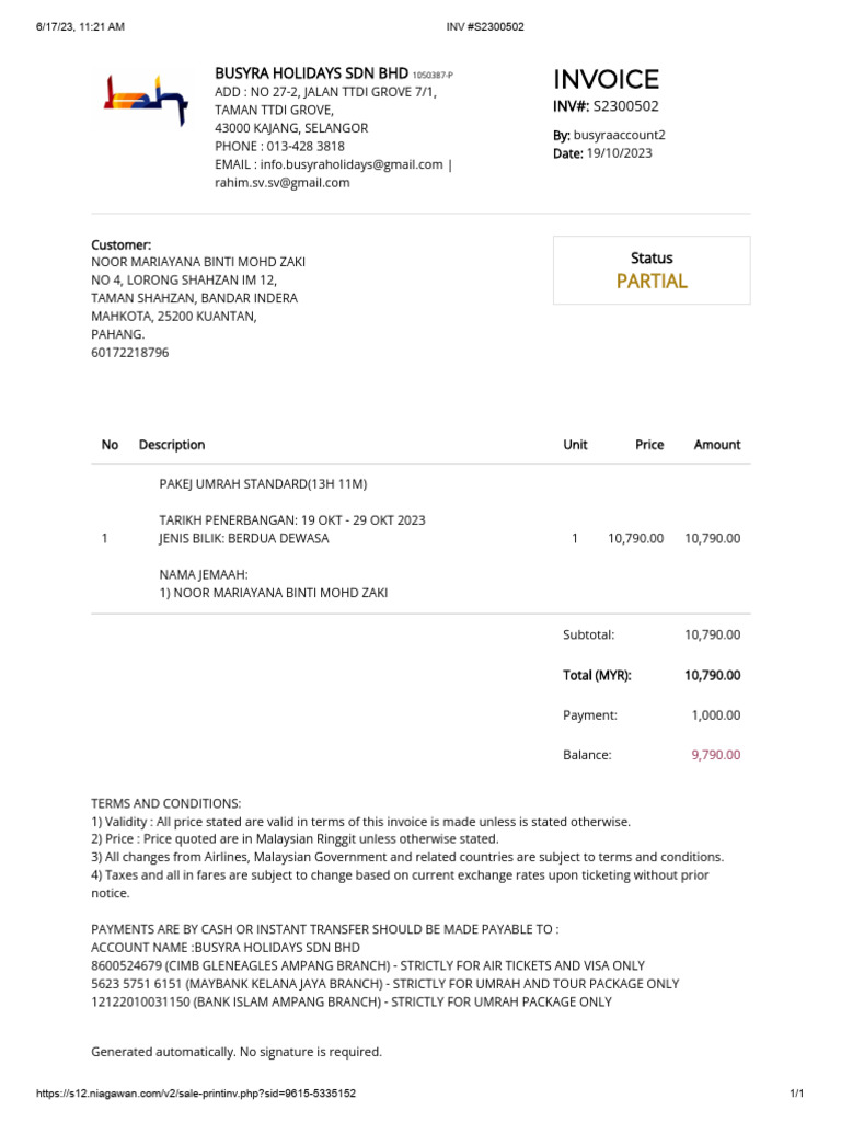 Contoh Invoice Syarikat | PDF