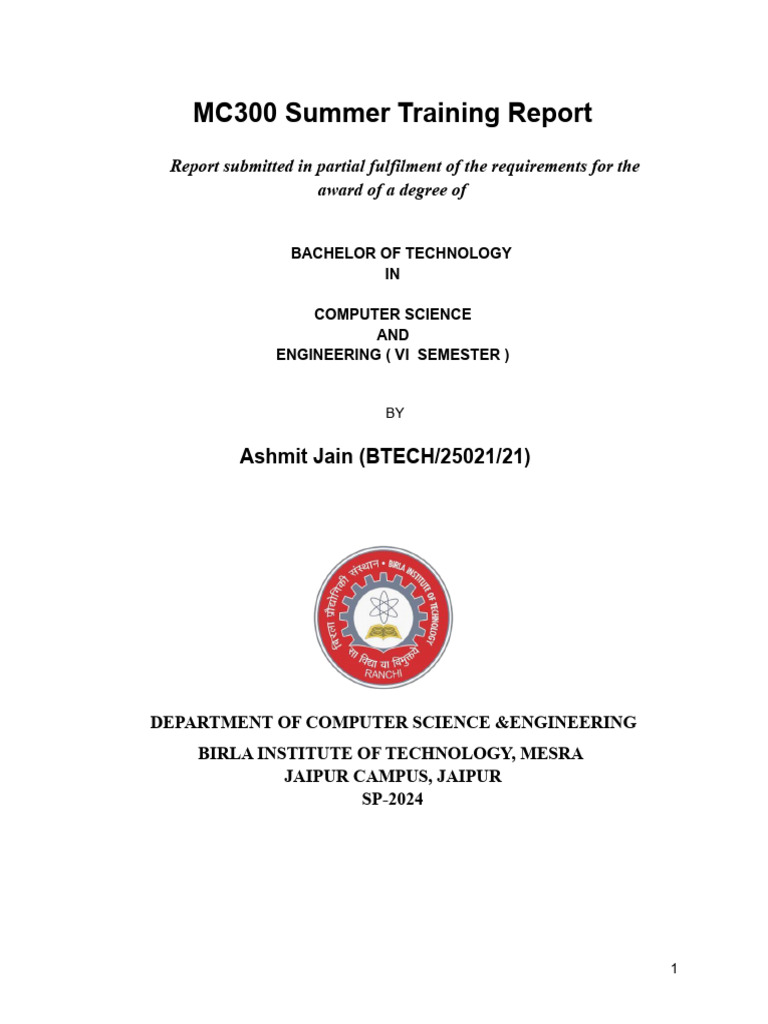 Ashmit Jain (25021) Summer Training Report | PDF | Java Script | Systems Engineering