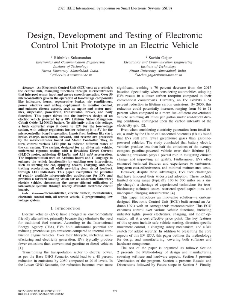 Design Development and Testing of Electronic Control Unit Prototype in ...