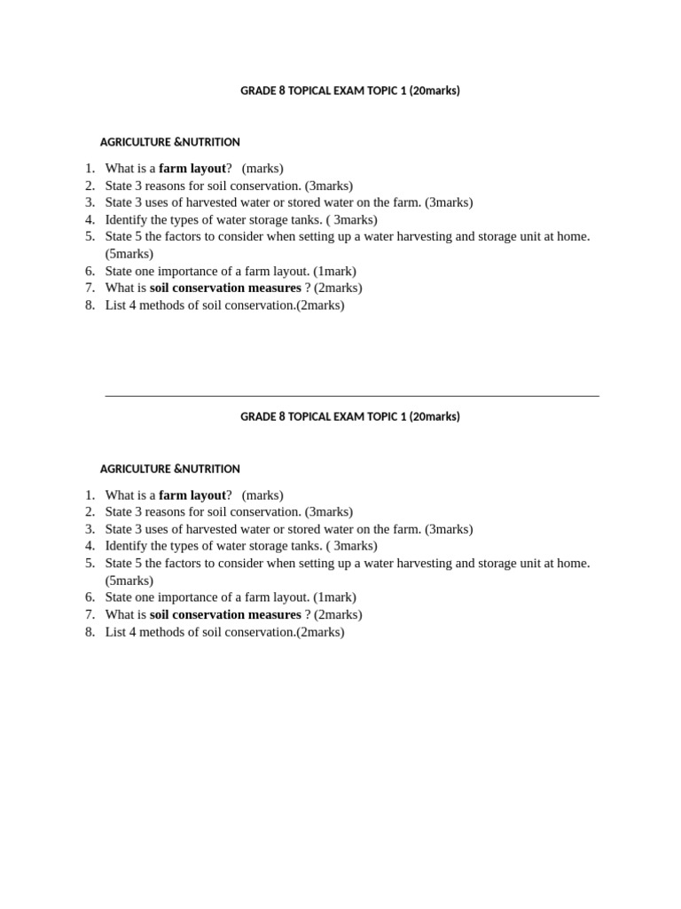 Grade 8 Topical Exam Topic 1 Agri&Nutri | PDF