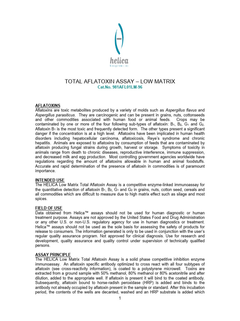04-1511 Total Aflatoxin Low Matrix-96 v07 Green | PDF