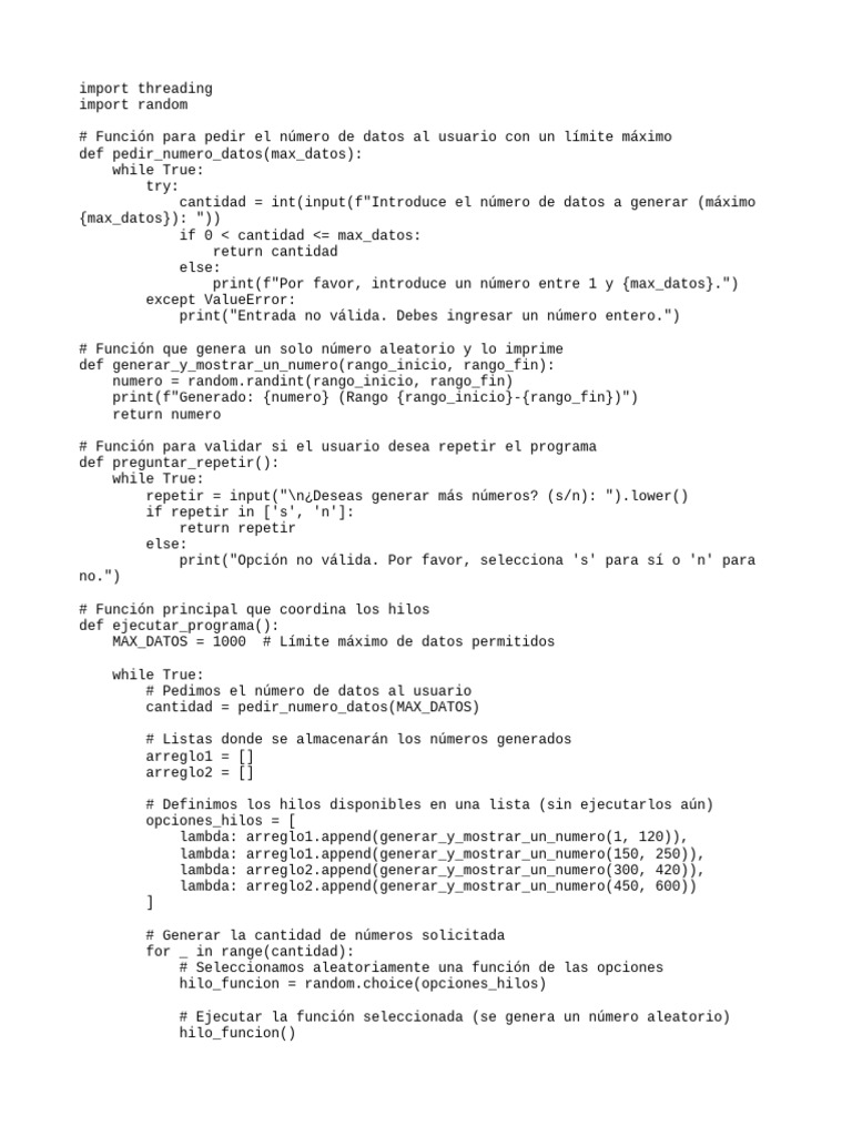 Codigo en Python de Arreglos Usando hilos | PDF