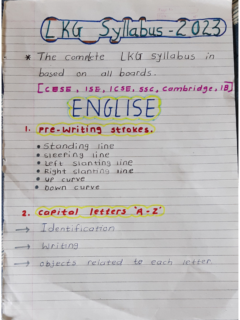 LKG Syllabus 202324 | PDF