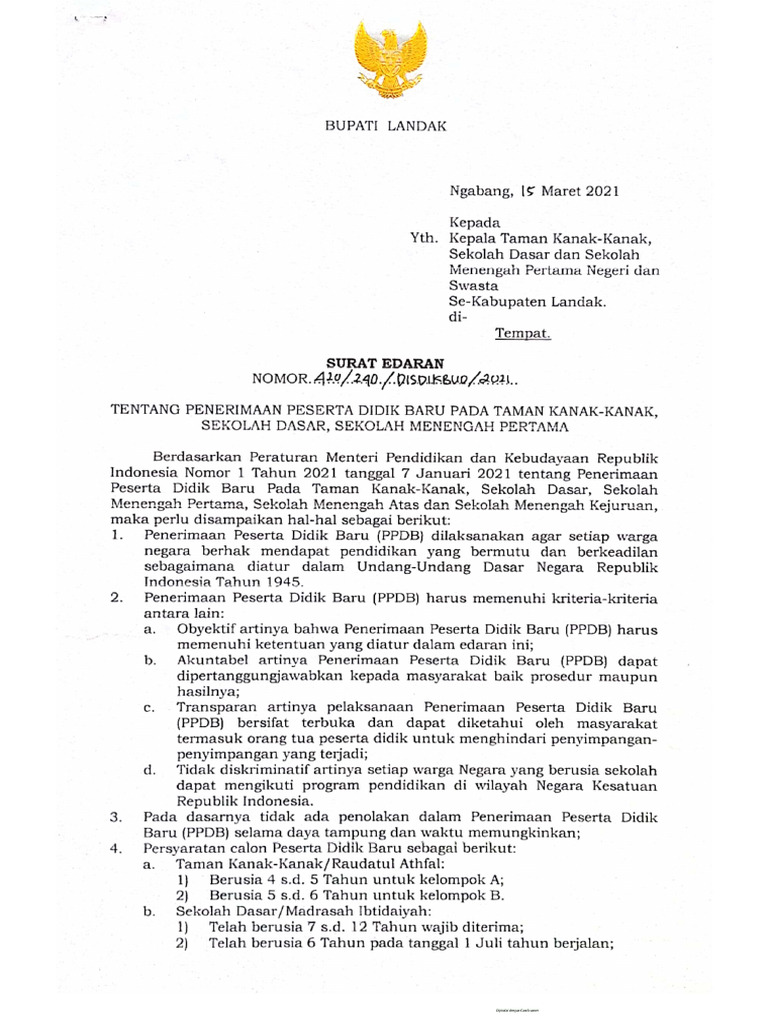 Edaran PPDB Tahun 2021-2022 | PDF