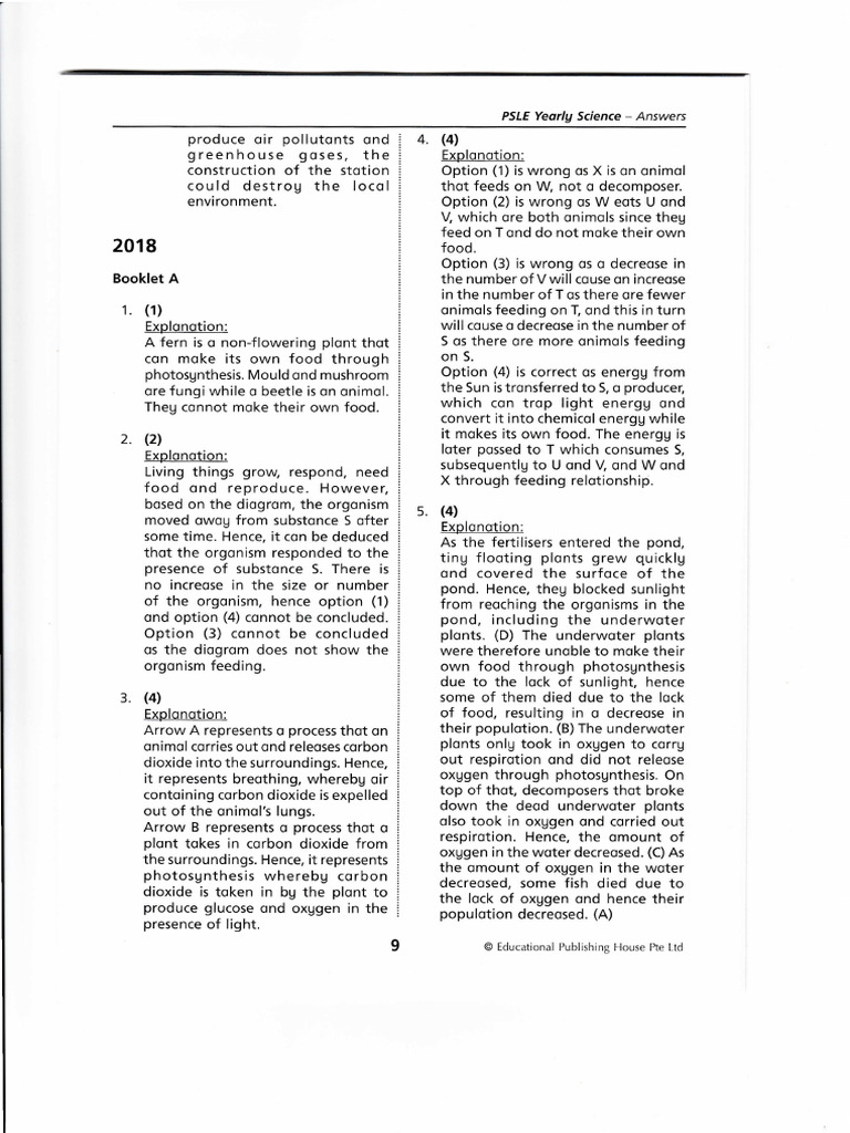 PSLE Science 2018 Answer | PDF