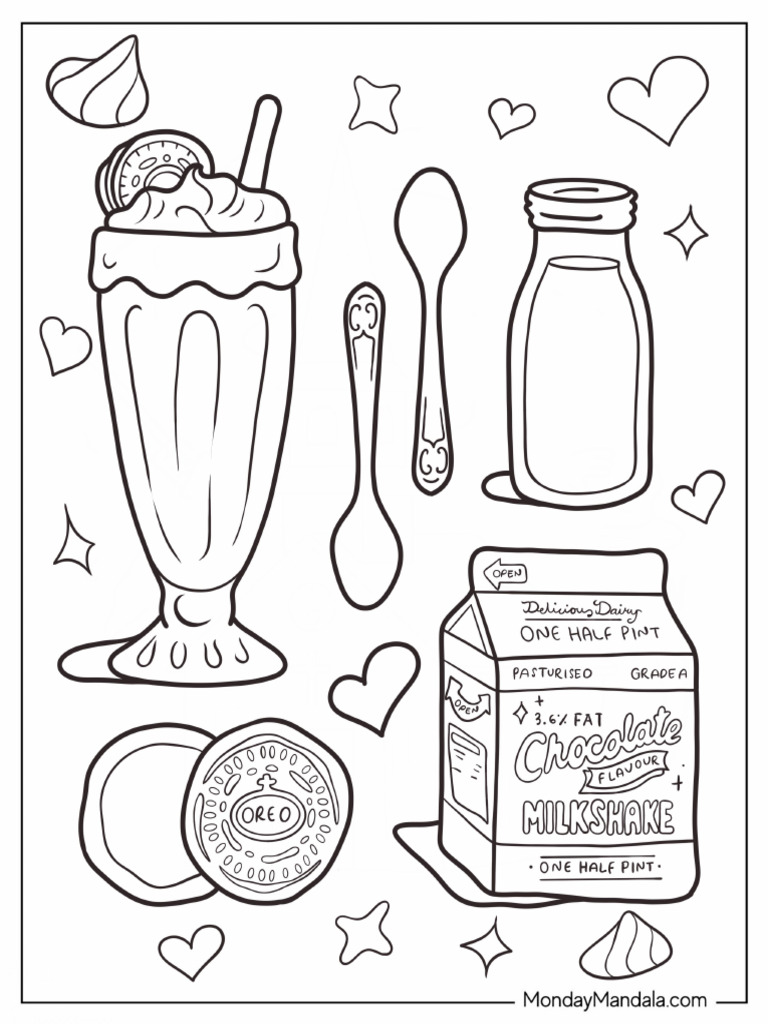 Milkshake Ingredients Coloring Page | PDF