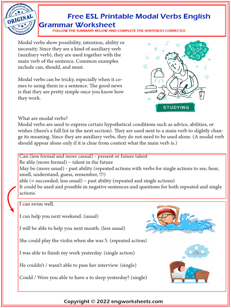 IE85eLf79i Free ESL Printable Modal Verbs English Grammar Worksheet | PDF